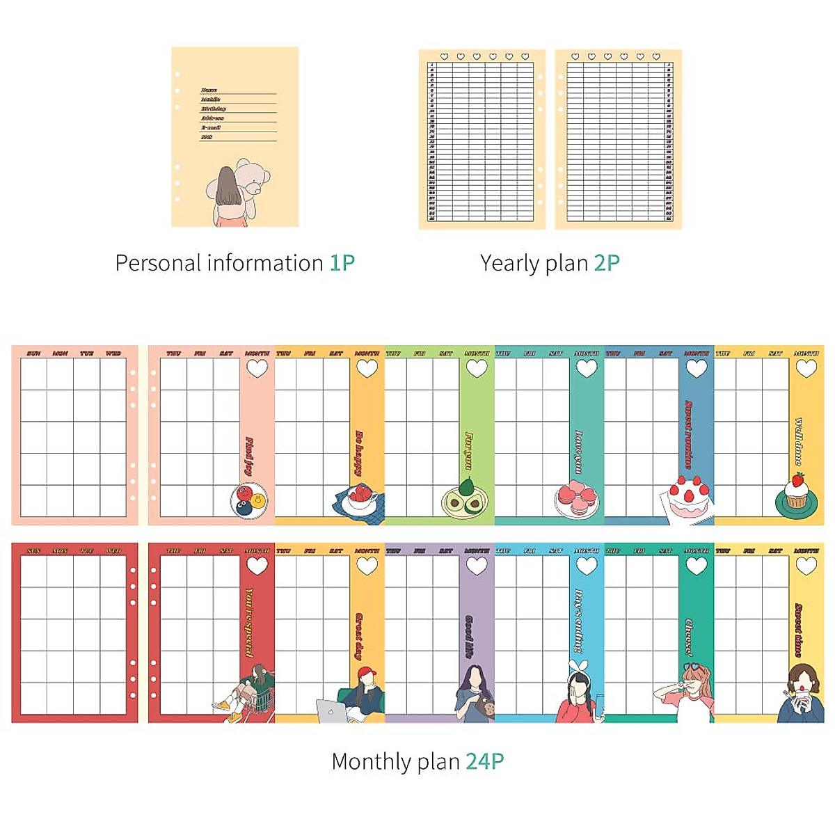Monolike A5 FALL IN NEWTRO Ver.2 Diary Set, Be full of happiness - Academic Planner Weekly & Monthly Planner with PVC Cover, Zipper bag, Sticker