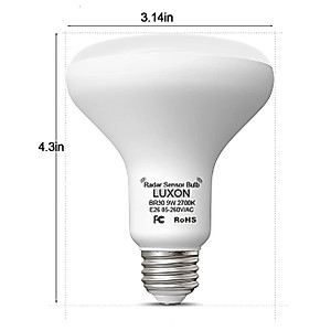 LUXON 9W BR30 Radar Motion Sensor Light Bulbs, Detector Dusk to Dawn 90W Equivalent,Smart Led Lamp Lighting,Indoor Outdoor Auto On/Off E26 Base Soft White 2700K