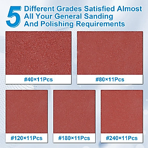 Ocasar 55Pcs Mouse Detail Sander Sandpaper, Professional 40 80 120 180 240 Grits Mouse Sander Pads for Sanding Polishing, 5 Hole Assorted Sander Sandpaper for Detail Mouse Sander