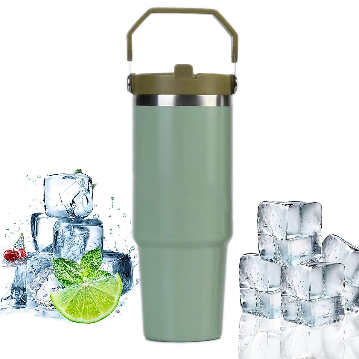 Facdiary 30oz Tumbler With Straw Lid Vacuum Sealed Insulated Cup Reusable Stainless Steel Water Bottle Trave for Water, Iced Tea or Coffee (Green)