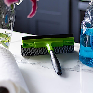 Window Squeegee Cleaning Tool | Squeegee Cleaner for Windows, Glass, Car Windshield | 2-in-1 Squeegee and Scrubber Sponge Washing Kit | Multi-Surface Washer - Indoor Outdoor Use