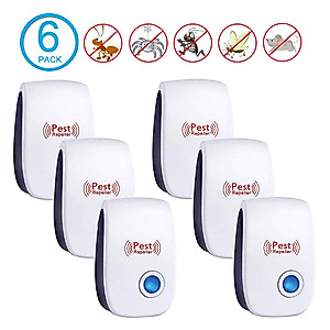 (6 Pack) Ultrasonic Pest Repeller, Electronic Plug in Sonic Repellent pest Control for Insects Roaches Ant Mice Bugs Mouse Rodents Mosquitoes Spiders, Home, Office, Warehouse, Hotel