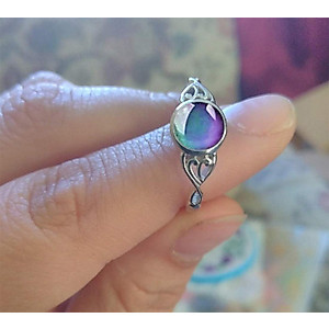 FLYYQMIAO 925 Silver Temperature-Control Changeable Ring Mood Change Color Rings Retro Flower Round Stone Engagement Mood Ring for Women Mystery ring (6#)