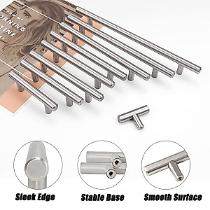 Gobrico 50 Pack Brushed Nickel Cabinet Pulls, Euro Style T Bar Cabinet Handles, Satin Nickel Dresser Drawer Pulls - 3" Hole Centers