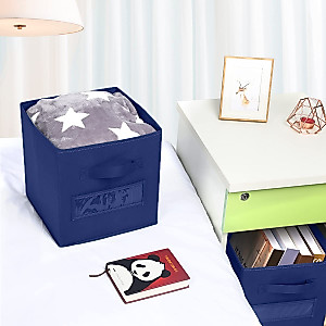 TomCare 8-Pack Storage Cubes Foldable Fabric Cube Storage Bins with 10 Label Window Cards Cloth Cube Organizer Bins Storage Baskets Containers for Shelves Closet Organizers Cubby Cube Storage (Navy)