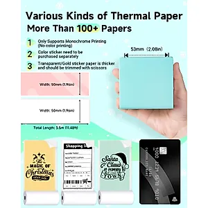 Memoking Print Pods Mini Printer - Inkless Sticker Printer Machine M02 Print Pod Bluetooth Portable Mini Printer for iPhone Thermal Pocket Printer Sticky Note Printer for Note, Photo, DIY, Scrapbook