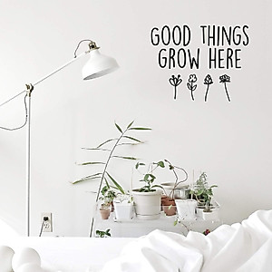 Vinyl Wall Art Decal - Good Things Grow Here - 20" x 26" - Trendy Inspirational Minimal Quote Sticker for Indoor Garden Home Office Bedroom Living Room Plants Flower Patio Decor (Black)