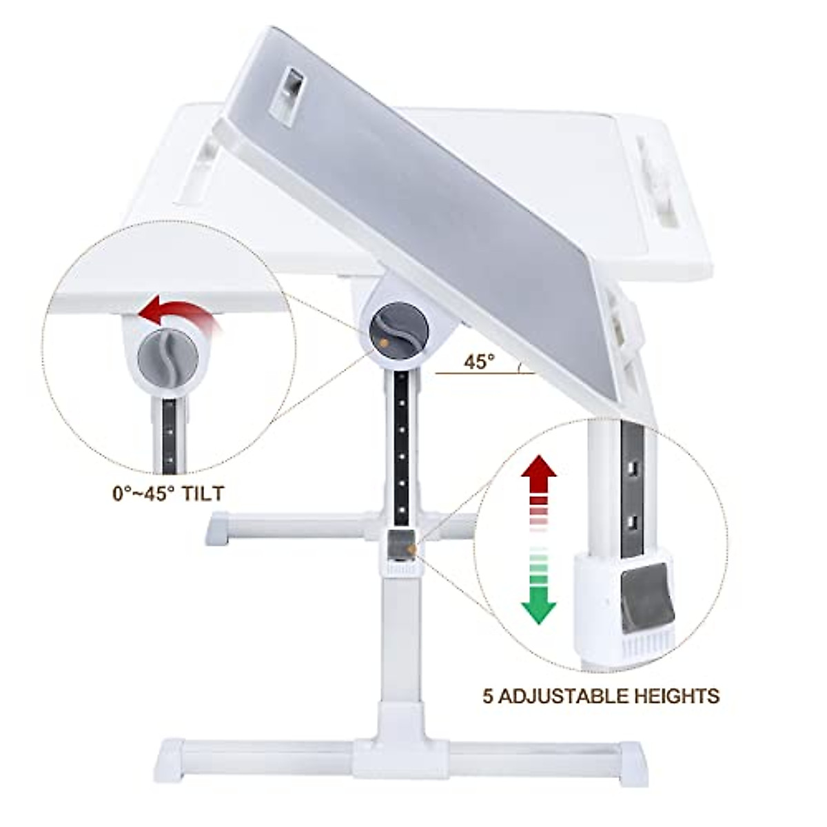 PATIKIL Laptop Bed Tray Table, 23.6"x15.7", Foldable Lap Desk with Storage Drawer, Adjustable Bed Desk for Laptop Bed Working, Eating, Writing, Gaming, Drawing, Grey
