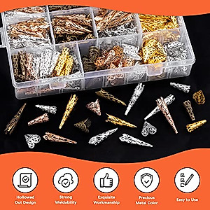 Tanstic 400Pcs 41mm 35mm 22mm 16mm 5 Colors Tibetan Iron Long Flower Bead Caps, Long Filigree Flower Spacer Bead Caps for Jewelry Craft Bracelet Necklace DIY Making