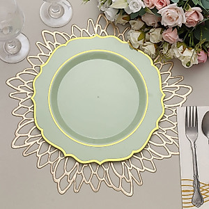 Efavormart 10 Pack | 10" Sage Green Plastic Dinner Plates Disposable Tableware Round With Gold Scalloped Rim for Wedding, Outdoor Receptions, Banquets, Holiday Dining