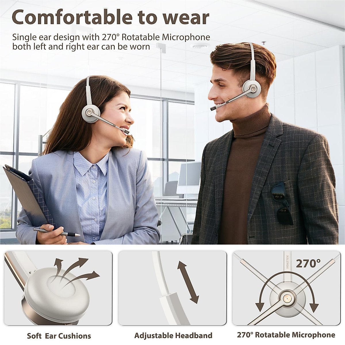 Wireless Headset with Microphone,Trucker Bluetooth headset V5.2 with AI Noise Canceling Mic&USB Dongle, Wireless Headphones with Charging Base and Mute Function for Computer/Phone/Office/Skype