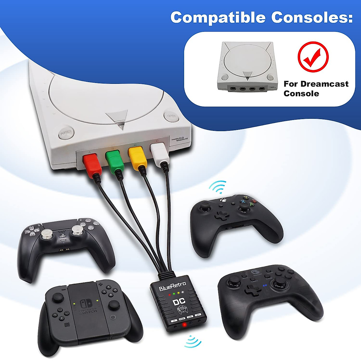 RetroScaler SEGA Dreamcast Wireless Controller Adapter - Supports SEGA Dreamcast Game Console, Compatible with PS3/PS4/PS5, Xbox One S, Series X/S, Switch Pro Bluetooth Controllers