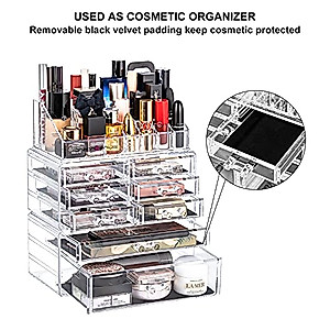 DreamGenius Makeup Organizer 3 Pieces Acrylic Cosmetic Storage Drawers Organizer for Vanity and Bathroom, Stackable Cosmetic Organizer Countertop with 8 Drawers