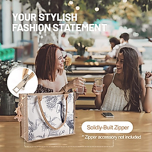 BUY IT ONCE Burlap Shoulder Tote Bag for Women, Jute Travel Tote Bags for Beach or Grocery Shopping, Large Laptop Work Bag with Top Zipper and Artistic Canvas Design