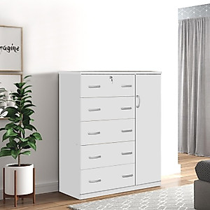 HomeStock Medieval Moods Products Jcf Sofie 5 Drawer Wooden Tall Chest Wardrobe in White