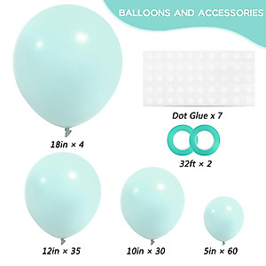RUBFAC 129pcs Mint Green Balloons Different Sizes 18 12 10 5 Inch, Pastel Makani Blue Balloon Garland Arch Kit for Birthday Baby Shower Gender Reveal Wedding Party Decoration