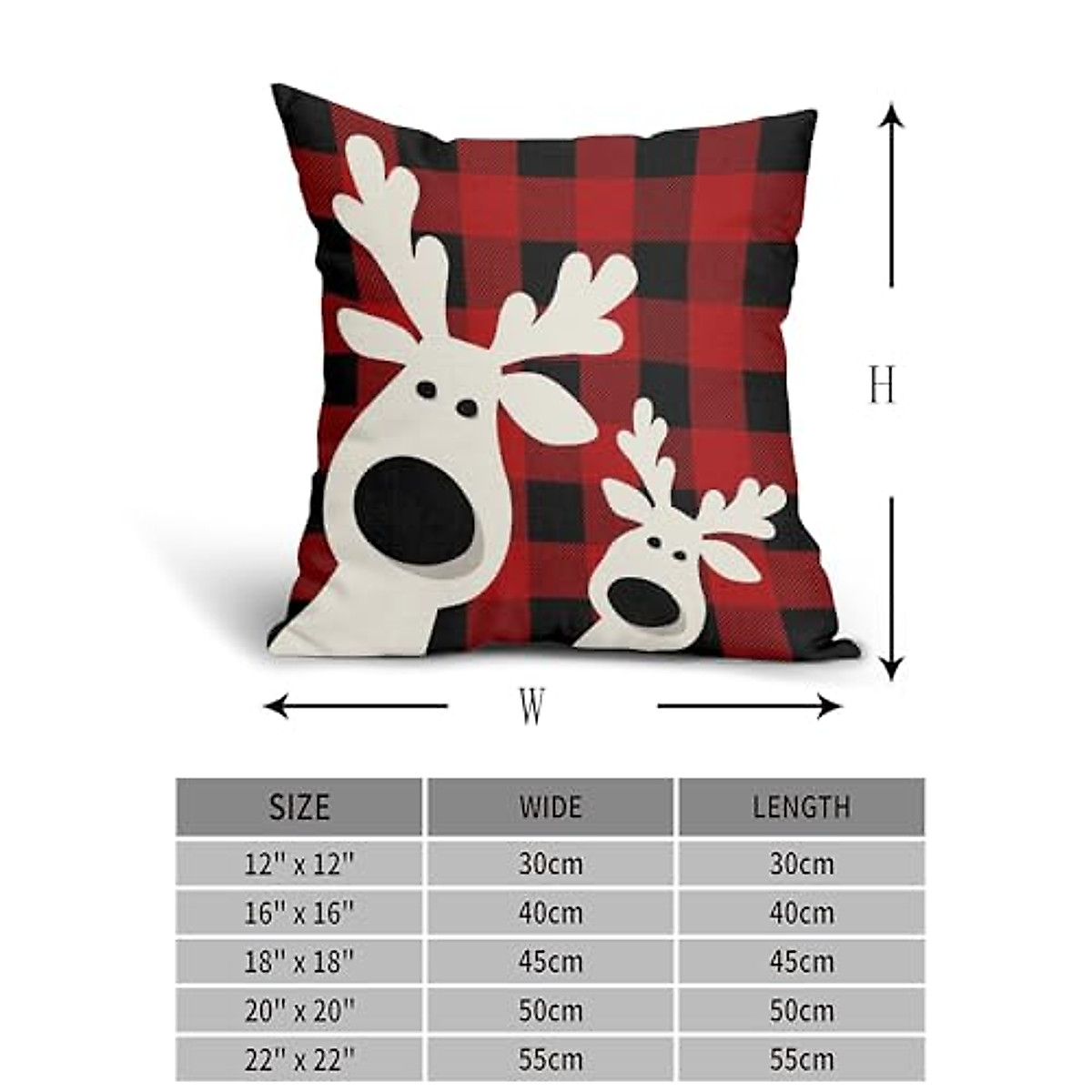 Deer Christmas Pillow Covers 16X16 Inch Xmas Reindeer Black Red Buffalo Plaid Checkered Couch Pillow Cases Set of 2 Winter Holiday Cotton Cushion Case Farmhouse Home Decor For Bed Sofa Couch Room