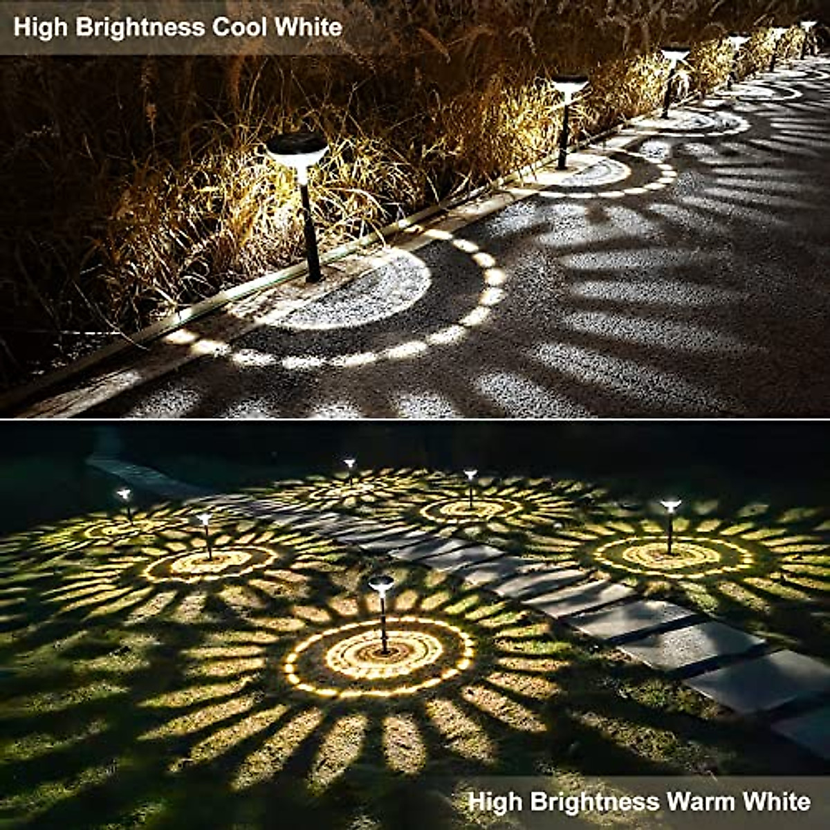 Bright Solar Pathway Lights 8 Pack,Warm White+Cool White LED Solar Lights Outdoor,IP67 Waterproof Solar Path Lights,Solar Powered Garden Lights for Walkway Yard Backyard Lawn Landscape Lighting Decor