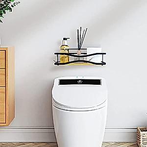 Masoffi Shower Caddy Storage with Hooks, Adhesive Shower Organizer, No Drilling Bamboo Shower Shelf for Inside Shower, 304 Stainless Steel Rustproof Bathroom Shower Rack Basket, 2 Pack Black