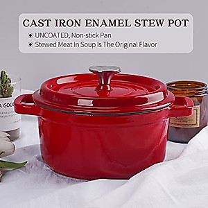 OLLAKOK 2.5 QT Enameled Dutch Oven Pot with Lid Enameled Cast Iron Dutch Oven with Dual Handles Heavy Duty Cast Iron Pot for Family (Red)