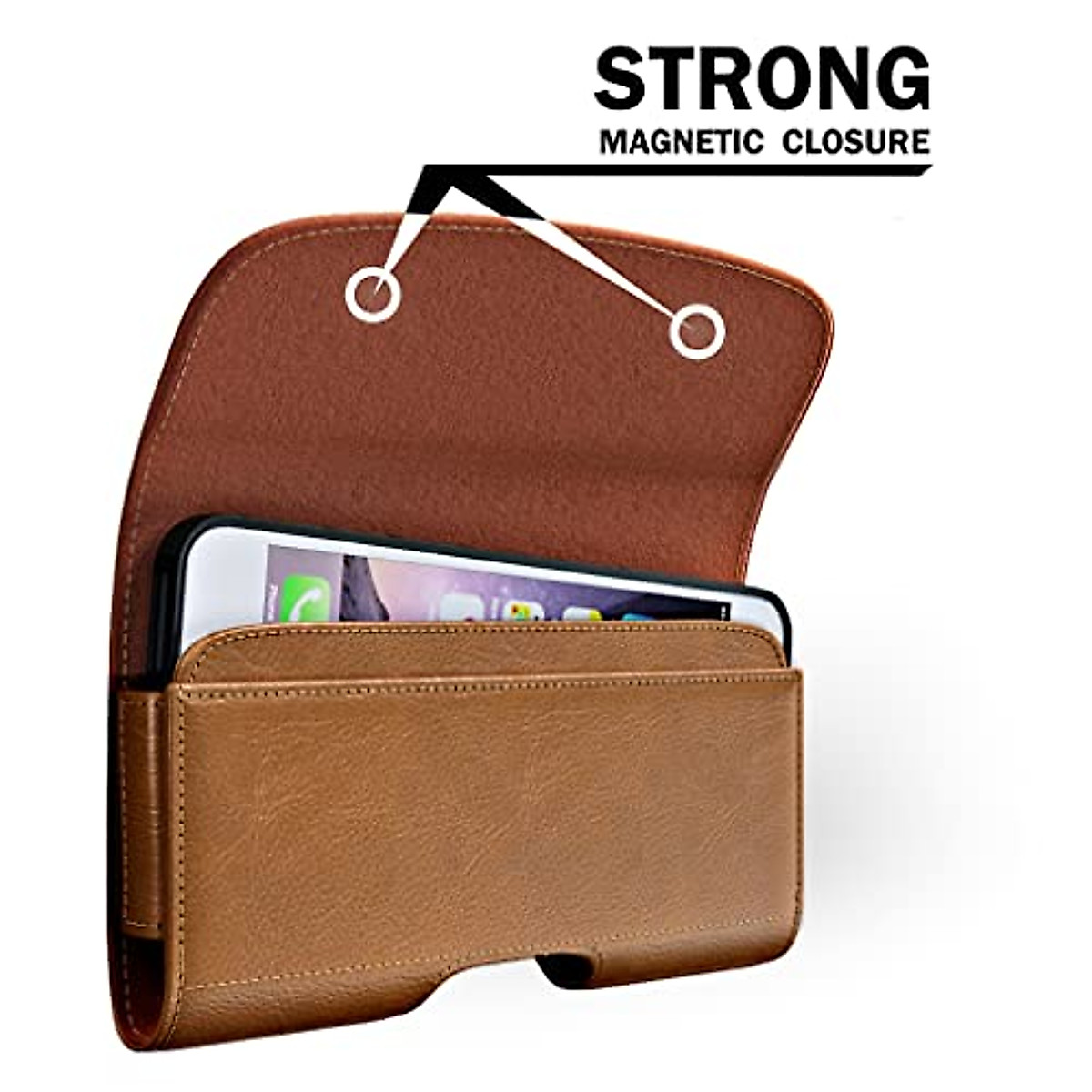 PiTau Holster for iPhone 15, 15 Pro, 14, 14 Pro, 13 Pro, 13, 12 Pro, 12, iPhone 11, XR, Cell Phone Case with Belt Clip [Magnetic Closure] ID Card Holder Pouch (Fits Otterbox Commuter Case on) Brown