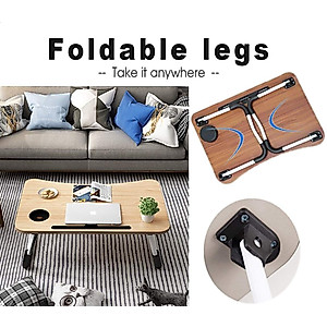 Laptop Desk Foldable Laptop Table Portable Laptop Bed Tray Table Notebook Stand Reading Holder with The Cup Slot for Eating Breakfast,Reading,Watching Movie on Bed/Couch (Burlywood)