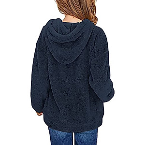 Haloumoning Girls Fuzzy Fleece Pullover Hoodies Sweatshirt Casual Loose Outwear Coat with Pockets 4-15 Years