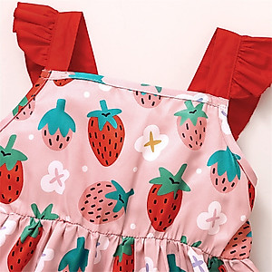 Kids Girls Toddler Beach Fruit Strawberry Prints Sleeveless Infant Princess Girls Hummingbird Dress (Pink, 3-4 Years)