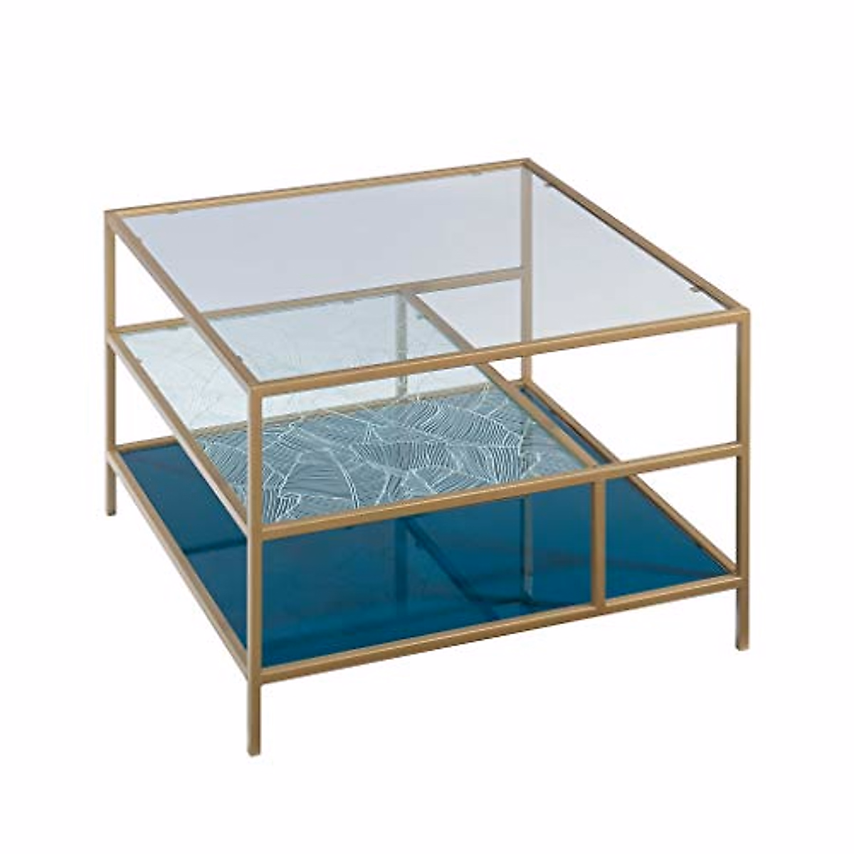 Sauder Coral Cape Coffee Table, L: 29.53" x W: 29.53" x H: 18.9", Satin Gold Finish