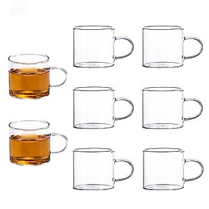 Motanber Espresso Cups Set of 8, Espresso Shot Glass 3.5 OZ, Mini Glass Cup, Clear Glass Tea Mugs, Small Coffee Cup with Handle for Latte, Tea, Espresso Machine