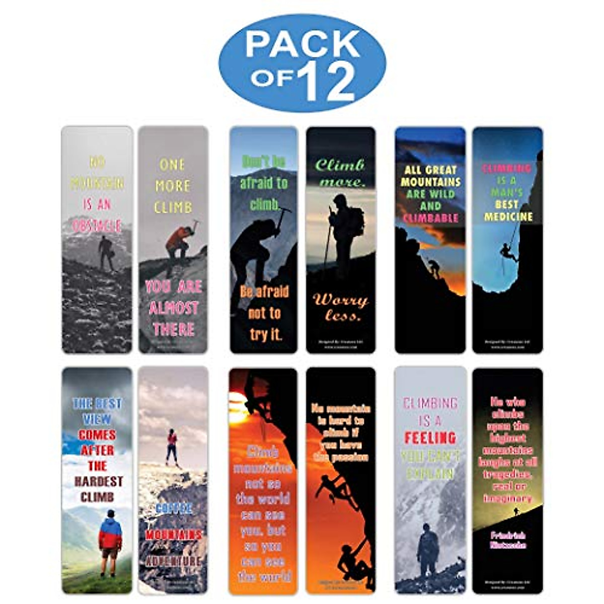 Creanoso Inspiring Rock Climbing Sayings (12-Pack) – Six Assorted Quality Bookmarker Cards Bulk Set – Premium Gift for Climbers, Professionals, Men & Women, Adults – Adventure Giveaway Ideas