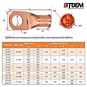 Heavy Duty Copper Wire Lugs Battery Cable Ends Eyelets Ring Terminal Connectors 2x3/8 12Pcs