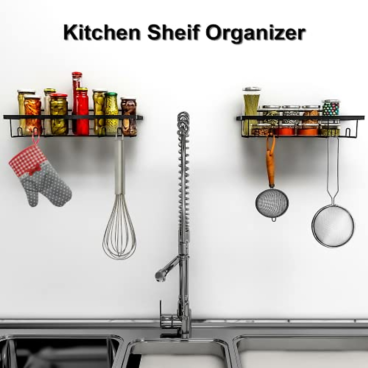 SIMCAS Shower Caddy, 4-Pack Shower Shelves, Bathroom Shower Organizer with hooks, Traceless Adhesive or Drilling Shower shelf for inside shower, Rustproof Shower Rack & Kitchen Spice Rack Food Storage