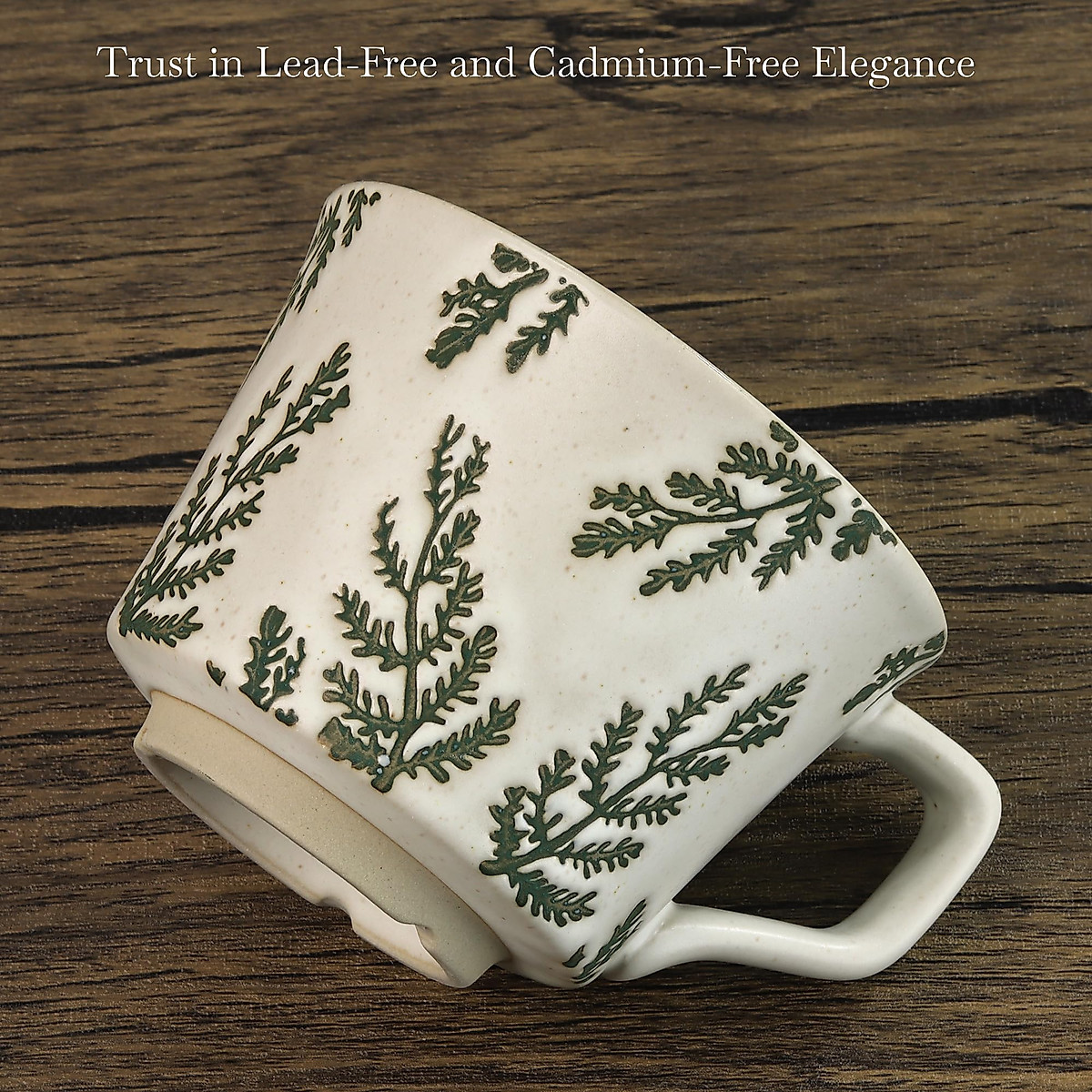LINVIA Ceramic Coffee Mug, 12 oz Novelty Unique Teacup with Large Handle, Stoneware Cup for Tea Mocha Latte Cappuccino Espresso (Set of 2, Ivy and Leaf)