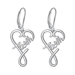 S925 Sterling Silver Word Calligraphy Jewelry Faith Inspirational Message Charm Love Heart Dangle Drop Hoop Earring for Women