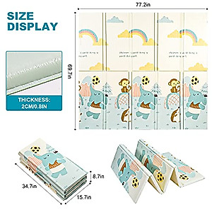 ZHUOKECE Baby Play Mat,Thickened 0.8 inches Foldable Floor Mats for Kids, Extra Large Waterproof Activity Crawling Playmats,Multifunctional Mat with Travel Bag(71" x 79"） (Blue Elephant)