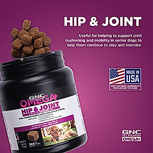 GNC Pets Omega Hip & Joint Dog Supplements for Senior Dogs with Omega Fatty Acids & Flaxseed, 240 ct | Chicken Flavor Soft Chews with Glucosamine, Chondroitin Sulfate, Hip & Joint - Senior