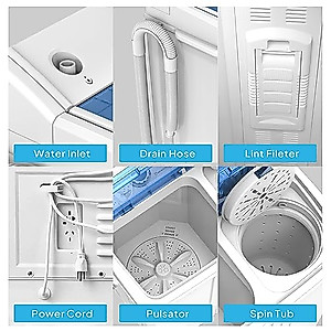 ROVSUN 21LBS Portable Washing Machine, Mini Compact Twin Tub Clothes Washer with Washer(14LBS) and Spinner(7LBS) & Pump Draining, Great for Home Dorms Apartments RV Camping (White & Blue)