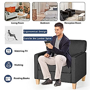 AODAILIHB Accent Chairs for Living Room with Arms Oversized Big Chairs Mid-Century Modern Reading Chair Comfy Club Chair, Bedroom Office Arm Chairs Easy Assembly (1, Dark Grey)