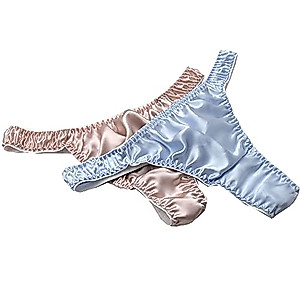 LingDooo Women 3Pairs Pure Silk String Bikini Panties Sexy Wear Soft Thong Healthy Summer Beach Underwear S-XL (XL, A)