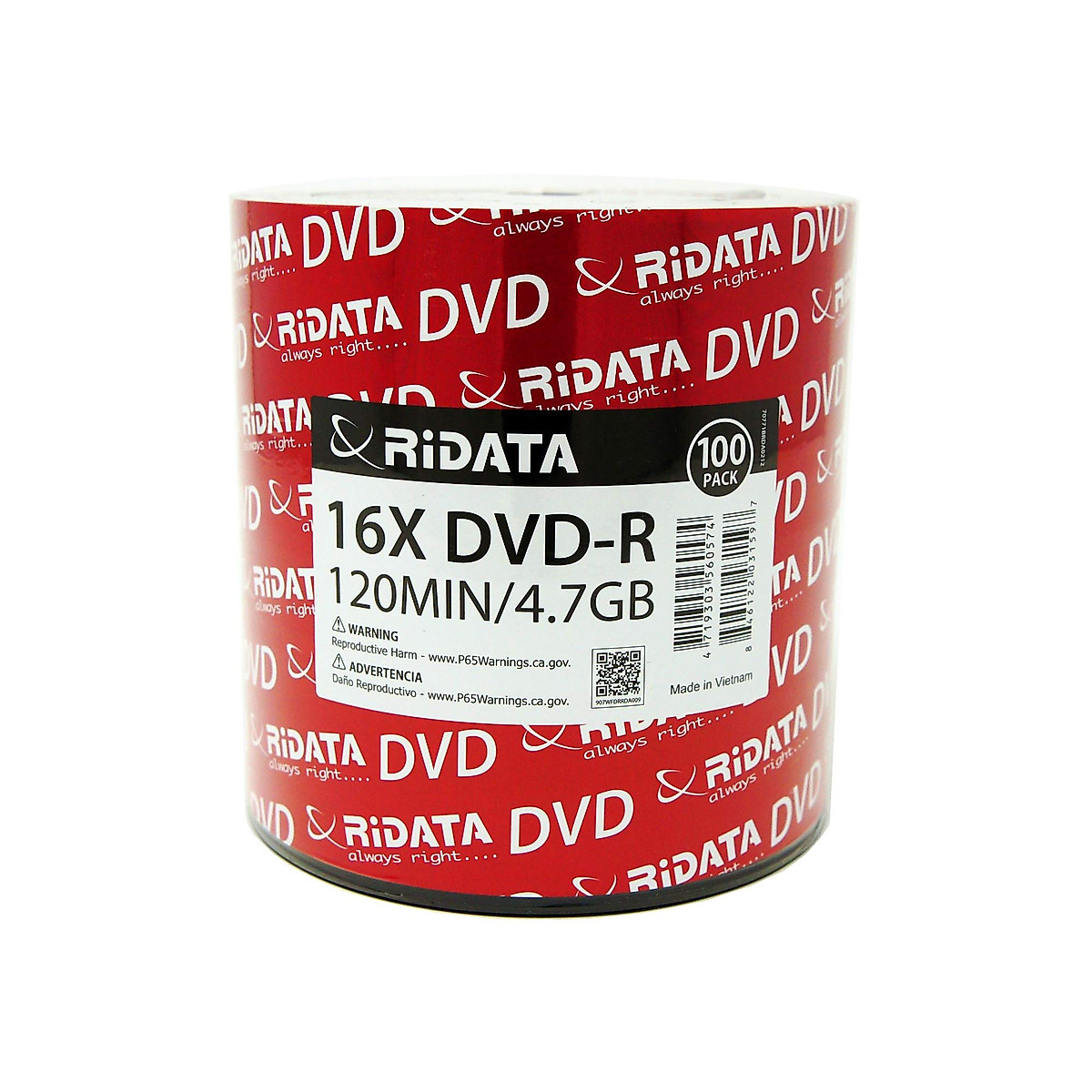 400 Pack Ridata DVD-R 16X 4.7GB 120 Min Silver Logo Top Blank Data Video Media Recordable Disc