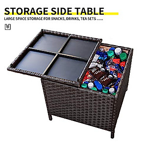 Outdoor Wicker Chaise Lounge Set, Patio, Poolside PE Rattan Lounge Chairs, Adjustable Reclining Chaise Loungers with Cushions and Matching Storage Table, Peacock Blue