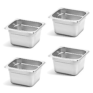 FUSON 4 Pack 1/6 Size 4 Inch Deep Anti Jam Steam Table Pan, NSF, Commercial 18/8 Stainless Steam Pan, Restaurant, Hotel