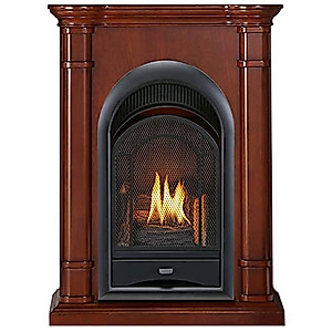 ProCom Dual Fuel Ventless Gas Fireplace System with Mantle, Thermostat Control, 4 Fire Logs, Use with Natural Gas or Liquid Propane, 15000 BTU, Heats up to 600 Sq. Ft., Walnut