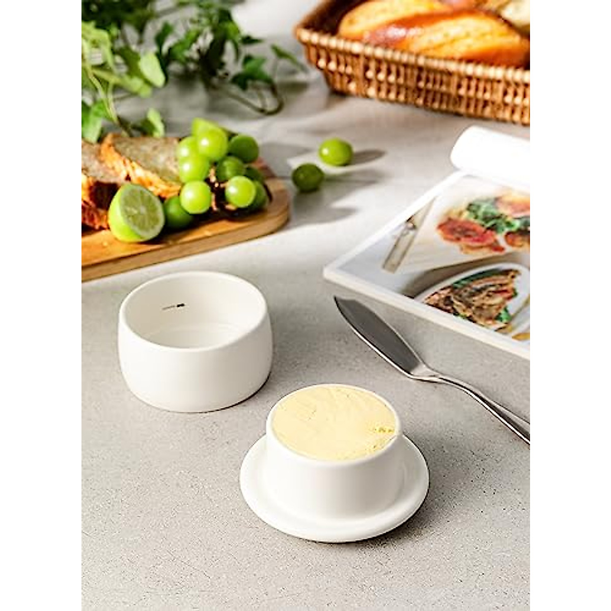 Butter Crock, French Butter Keeper - Fresh Soft Butter without Refrigeration, White, Porcelain - Better Butter & Beyond