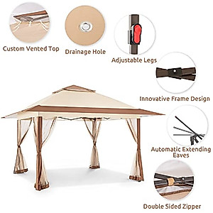 UDPATIO Pop Up Gazebo 13'x13' Patio Gazebo Tent Instant, Outdoor Gazebo with Mosquito Netting, Metal Frame Outdoor Canopies for Shade and Rain for Lawn, Garden, Backyard and Deck, Beige