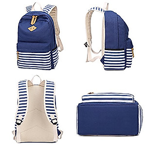 Abshoo Causal Canvas Stripe Backpack Cute Lightweight Teen Backpacks For Girls School Bag Set (Grey Set)