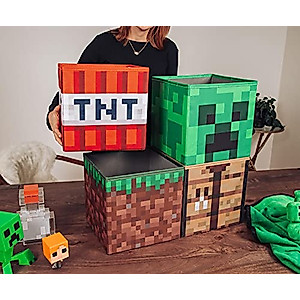 Minecraft 10-Inch Storage Set of 4 Bins | Includes Creeper, TNT, Grass, Crafting Table | Fabric Basket Container, Cubby Closet Organizer, Home Decor for Playroom | Video Game Gifts And Collectibles