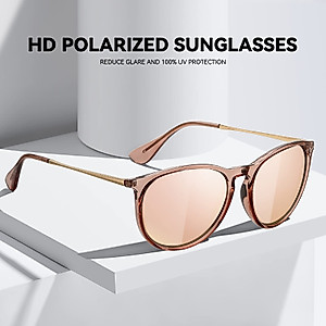 Fozono Retro Round Polarized Sunglasses for Women Trendy Vintage Sun Glasses UV Protection (Light Coffee Frame/Champagne Mirrored Lens)