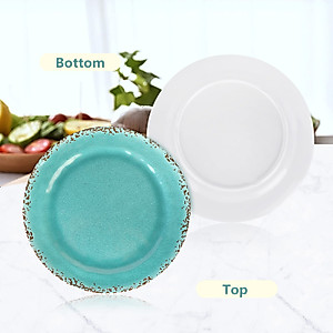 LOK-OSEMILE Gourmet Art Crackle 10 Inch Melamine Dinner Plates Set of 6 Aquamarine